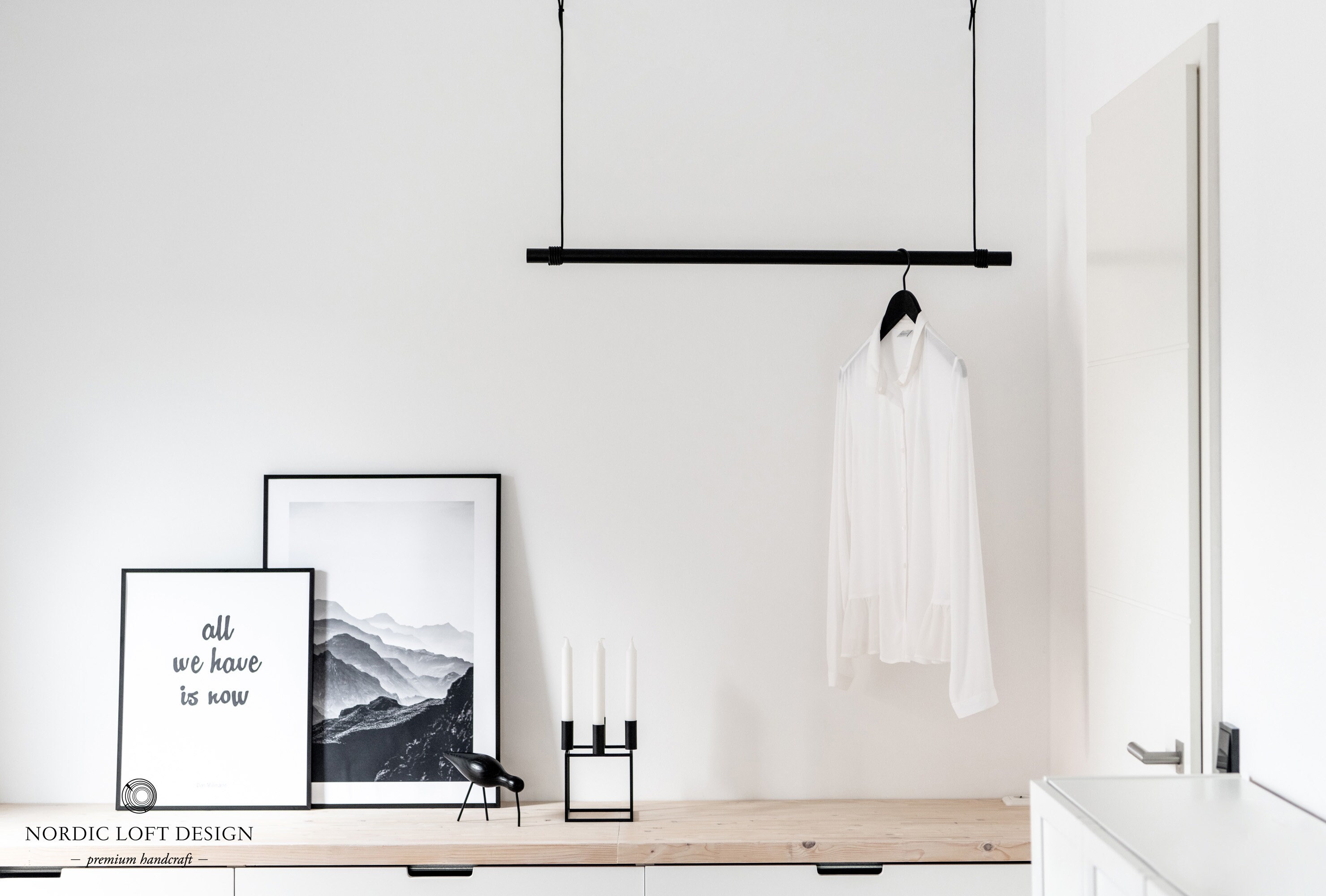 Hanging Wardrobe Clothes Rail Black With Leather Strap - Etsy UK