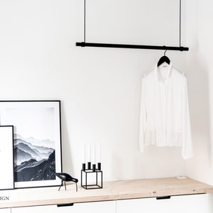 Hanging Wardrobe | Black Clothes Rail With Leather Strap | Hanging ...