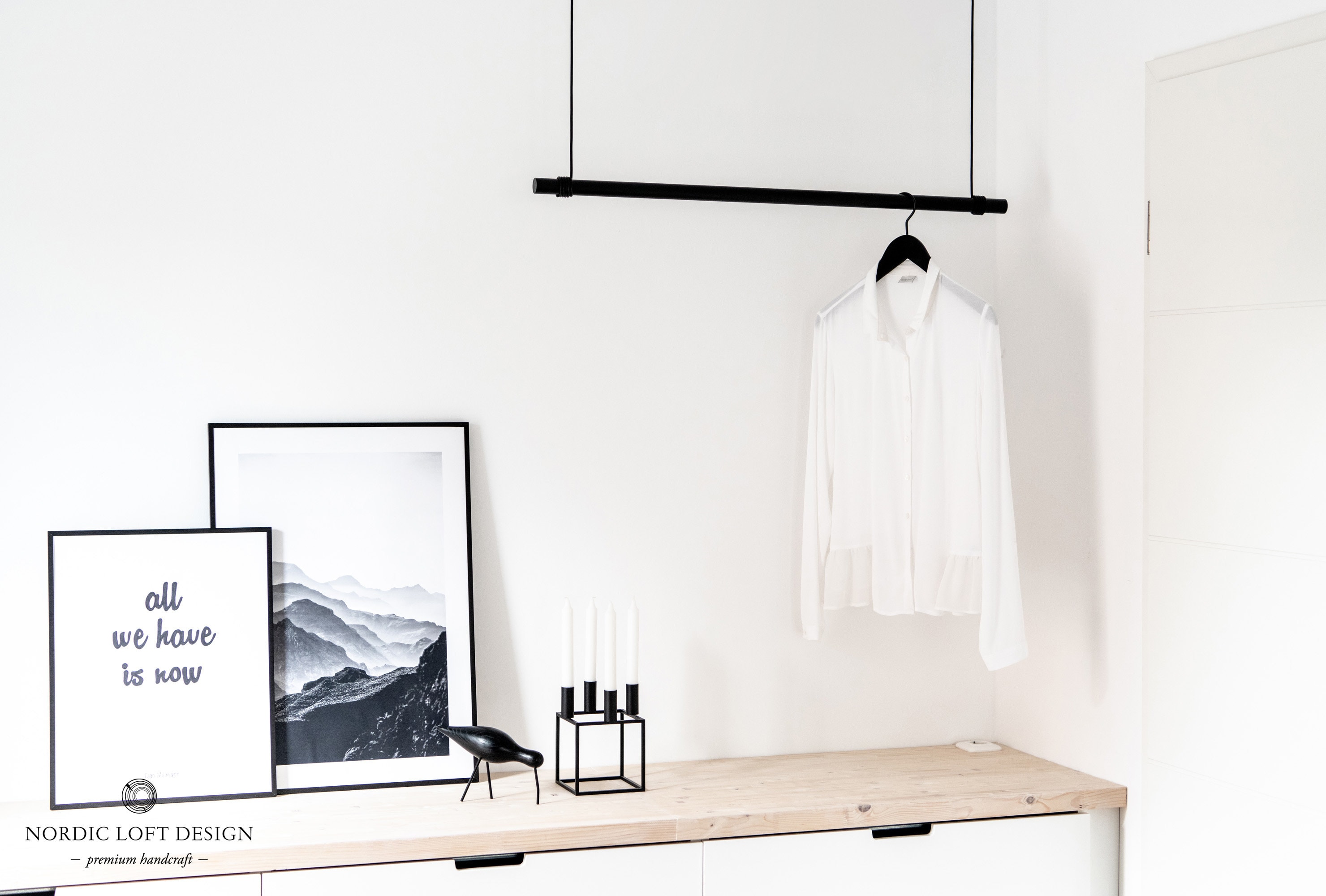 Hanging Wardrobe Clothes Rail Black With Leather Strap | Etsy