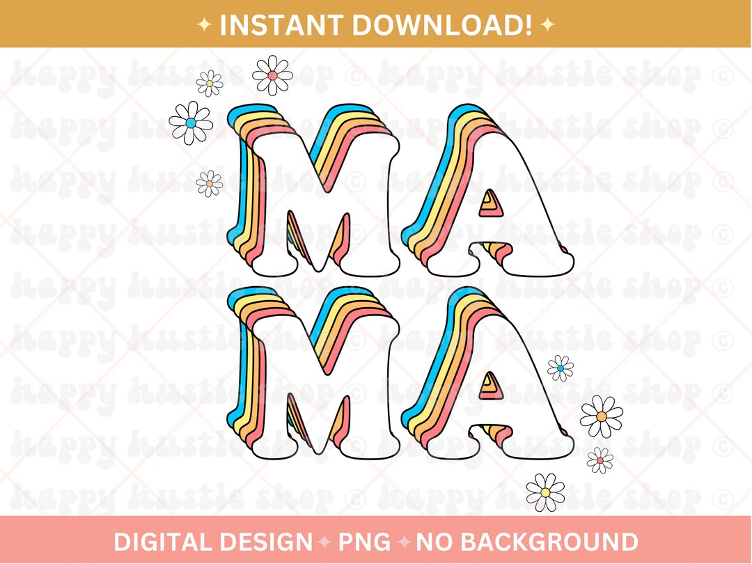 Retro Mama Square PNG | Retro Mama Rainbow Daisies | Mama Square PNG ...