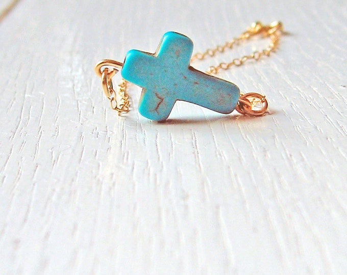 Baby Cross Anklet 14k Gold Fill or Sterling Silver, Turquoise Cross ...