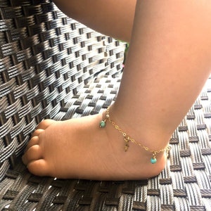 Baby Tiny Cross Anklet 14k Gold Fill With Turquoise, First Birthday ...