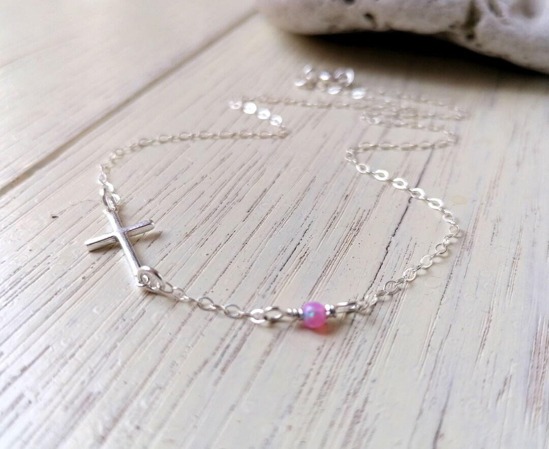 Baby Cross Pink Opal Necklace Sterling Silver, Baby Infant Toddler Girl ...