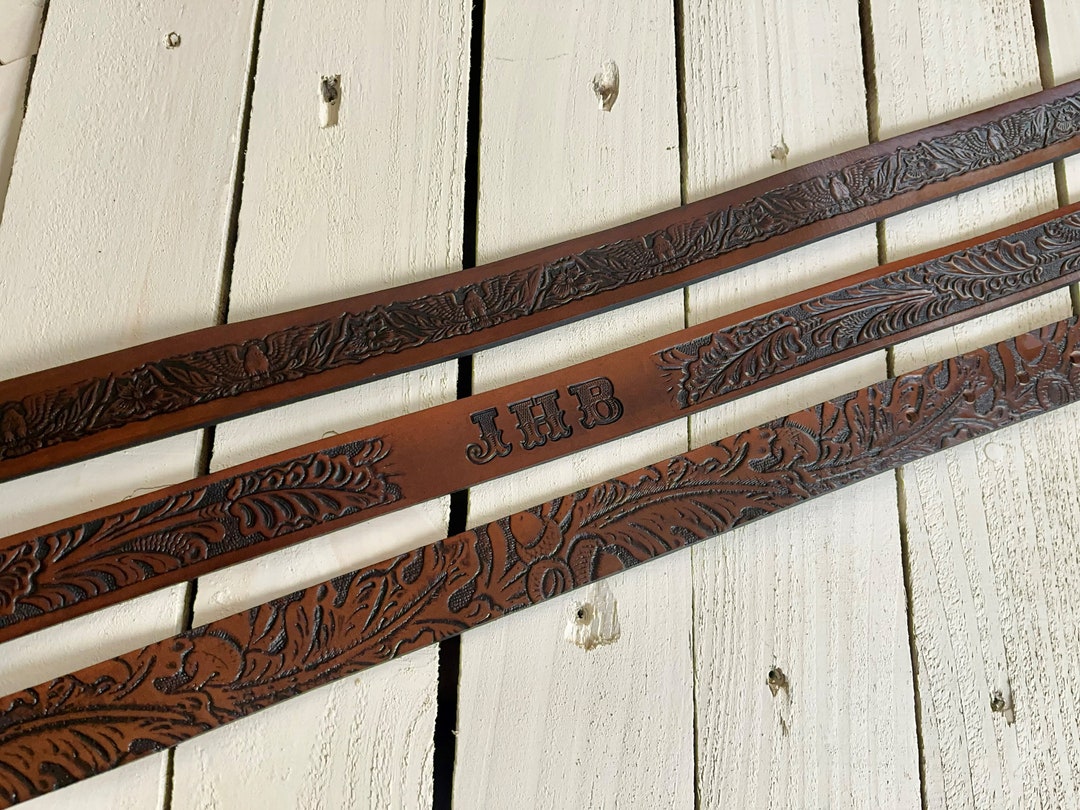 Customized Leather Belt: Embossed Name, Chocolate Stain, 70s Style - Etsy