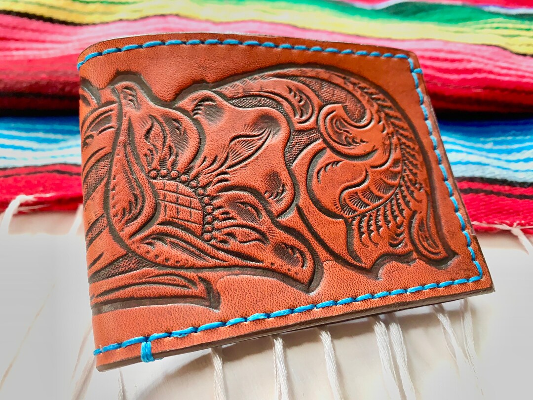 Tooled Leather Western Wallet – Handmade Floral Cowhide Bi-fold - Etsy