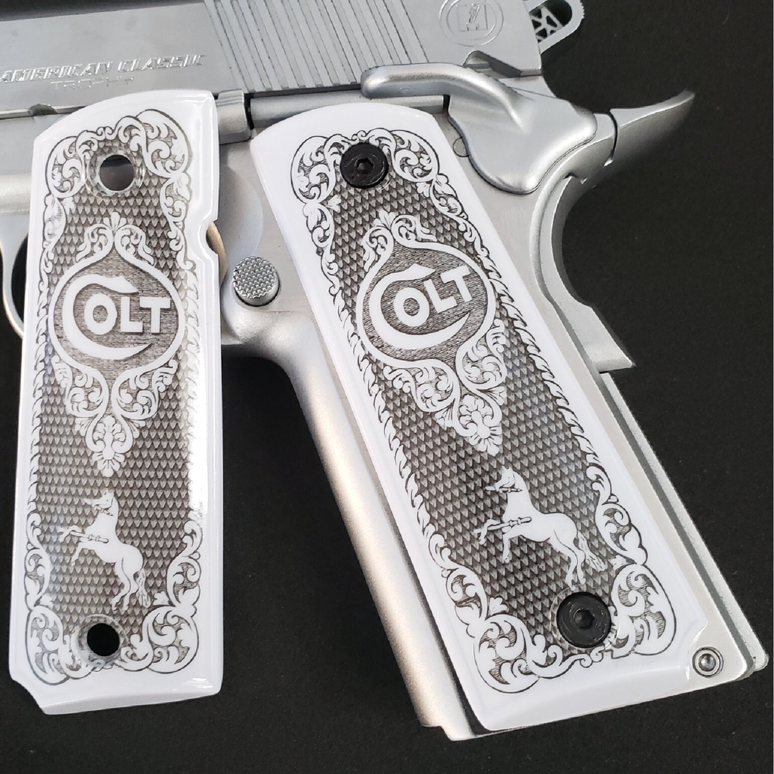 1911 Grips Ivory 1911 Full Size Grips Scroll Colt Checkered Etsy