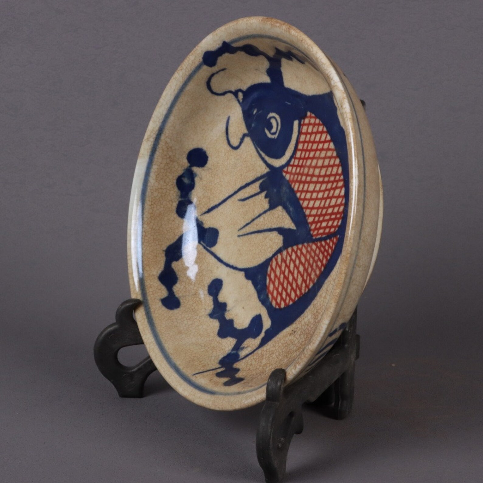 Chinese Antique Exquisite and Rare Blue and White Underglaze Red Fish ...