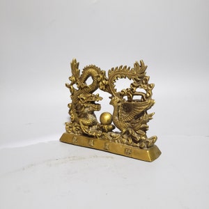 Chinese Handmade Carved Pure Copper Dragon and Phoenix Statue Ornaments, Furniture and Tabletop ...