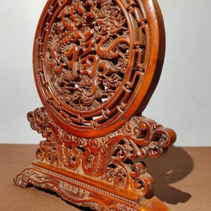 Chinese Antique Handmade Carved Boxwood Dragon and Phoenix Screen ...