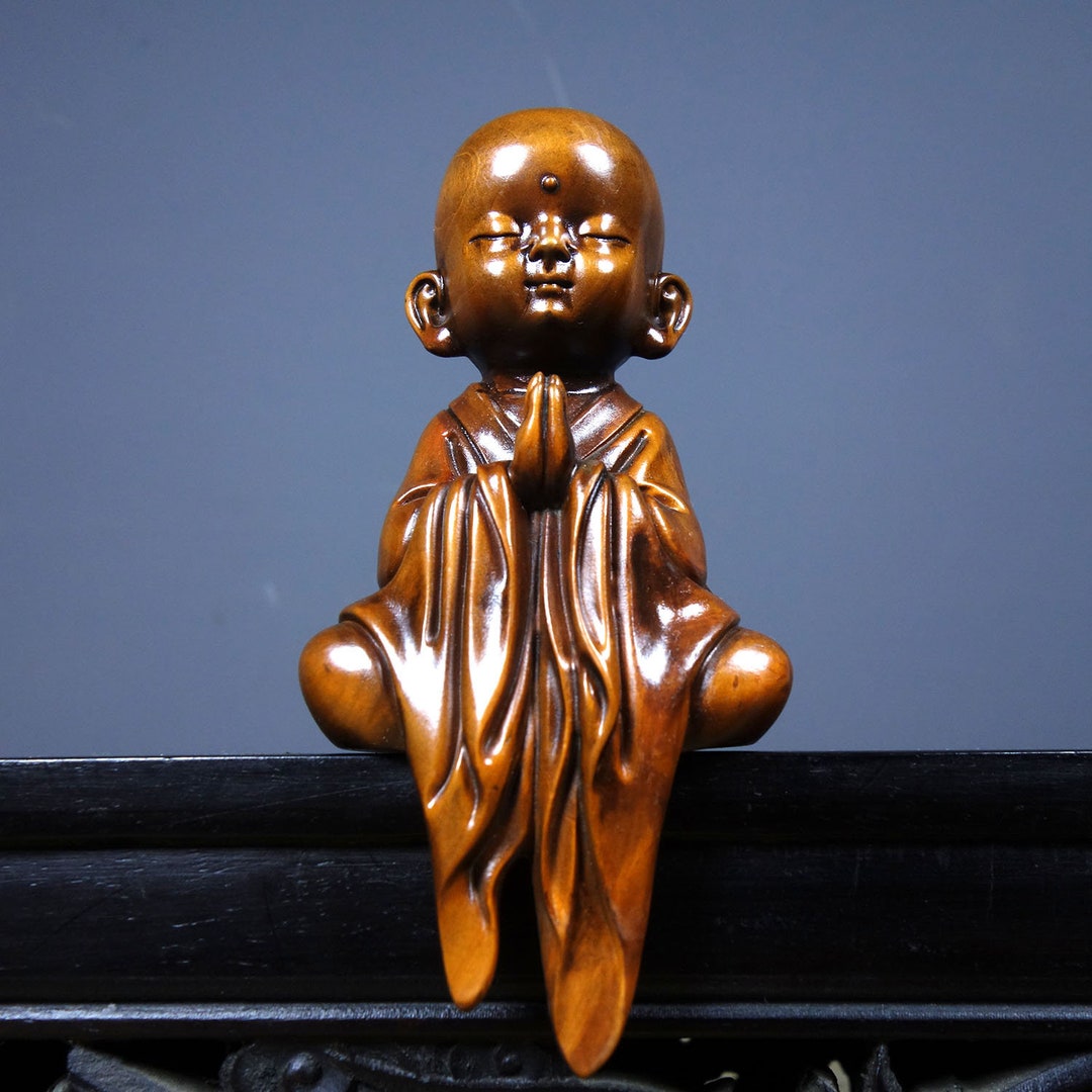 Chinese Handmade Carved Boxwood Little Monk Ornaments With Unique ...