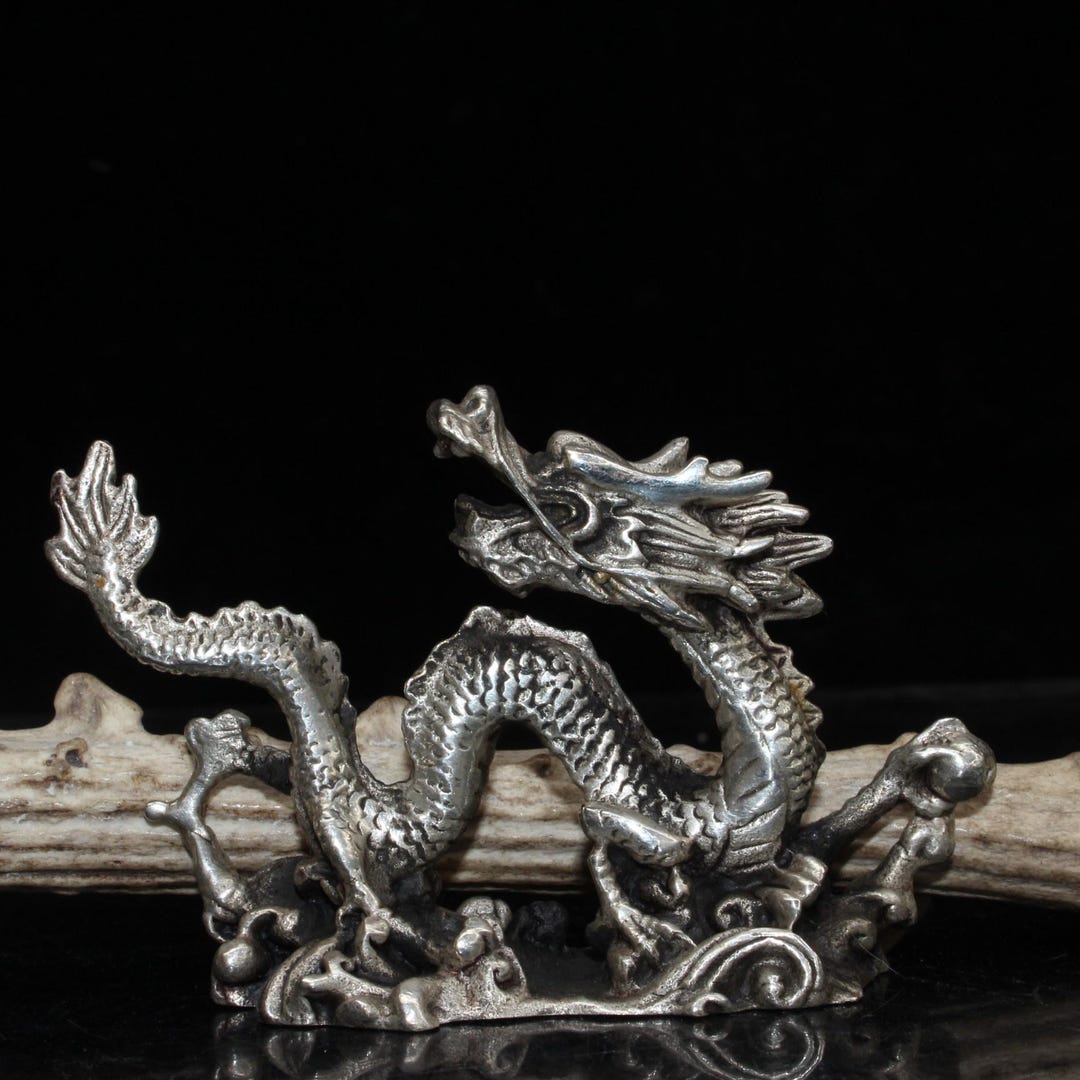 Handmade Tibetan Silver Dragon Statue Ornament, Exquisite and Beautiful ...