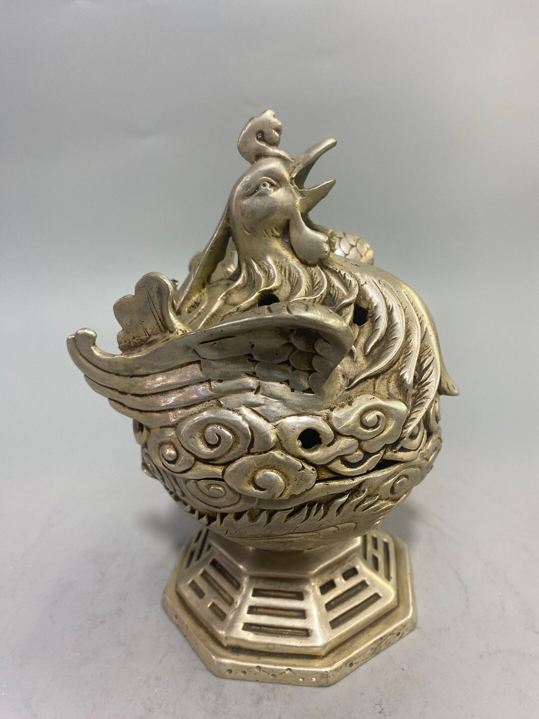 Chinese Handmade White Copper Phoenix Lid Incense Burner,exquisite and ...