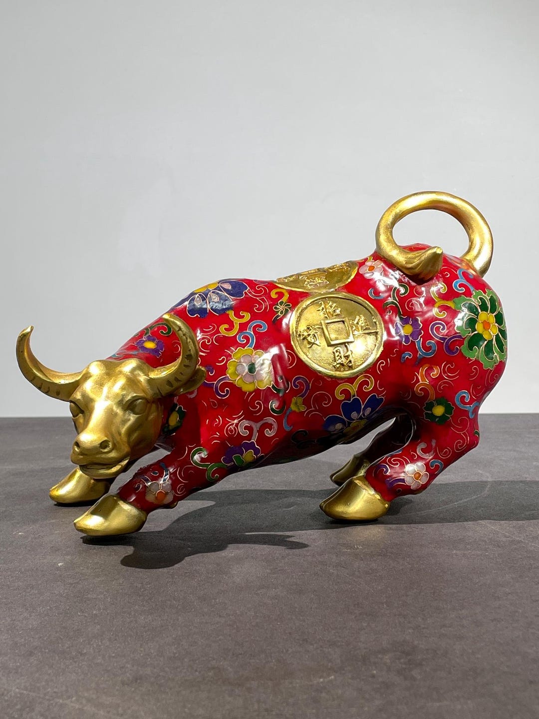 Hand Carved Cloisonn é Ox Statue Decoration, Zodiac Ox Decoration, Rare ...