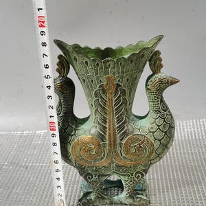 Hand Carved Bronze Phoenix Statue, Wine Glass Ornament, Furniture ...