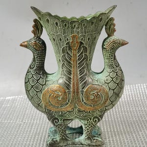 Hand Carved Bronze Phoenix Statue, Wine Glass Ornament, Furniture ...