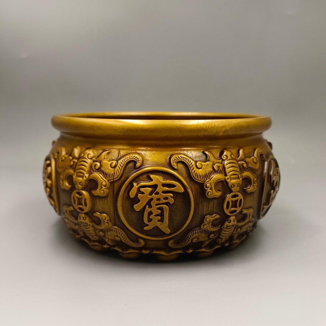 Chinese Handmade Carved Copper Bat Patterned Incense Burner/ashtray ...