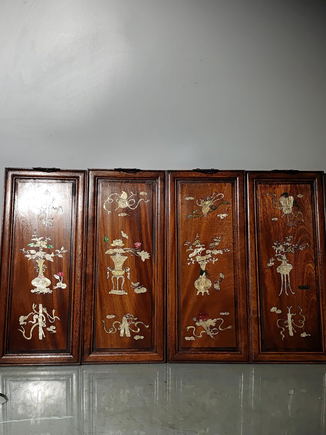 Rosewood Eight Treasures Pattern Screen/hanging Panel, Chinese Antique ...