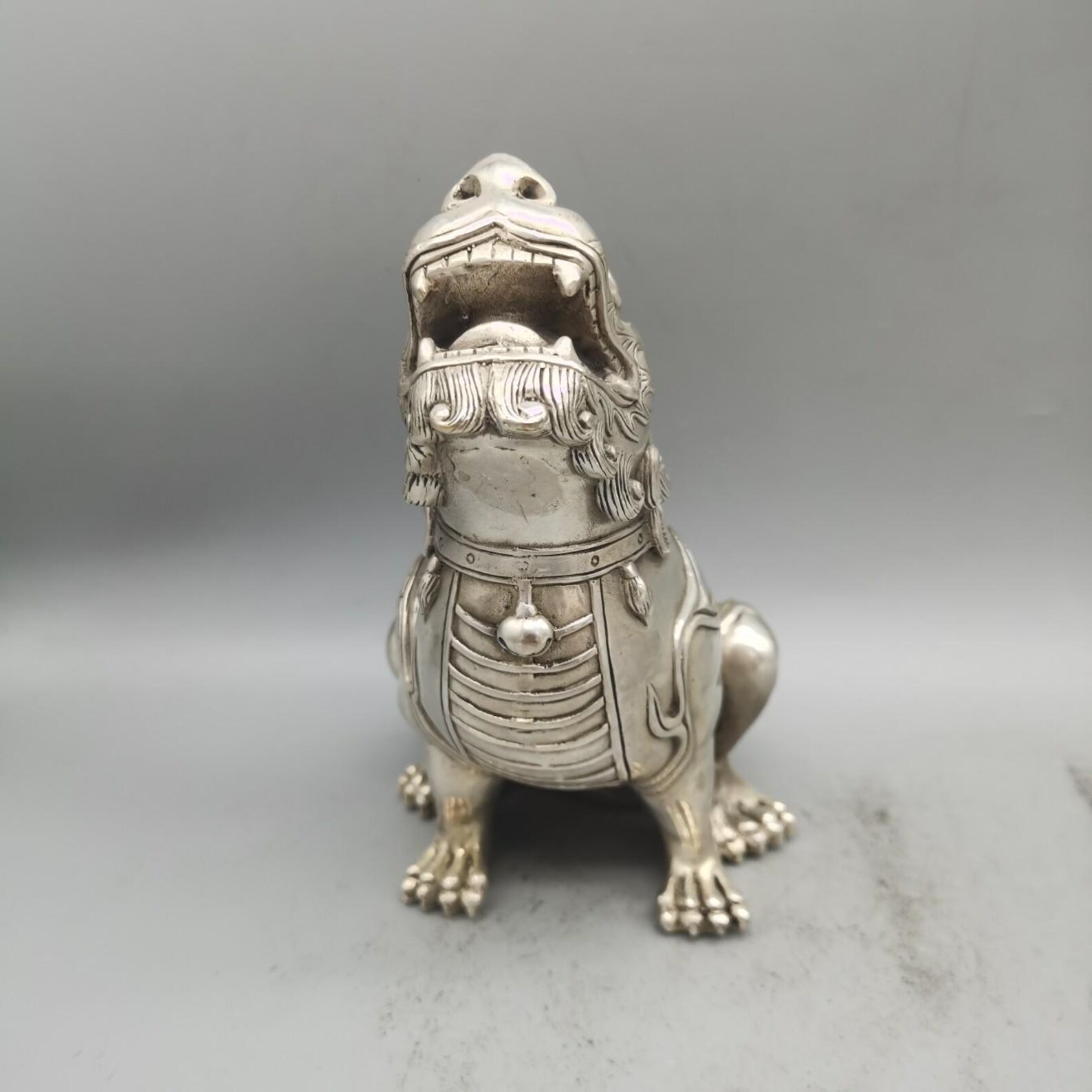 Chinese Handmade Carved White Copper Pixiu Statue Ornament, Desktop ...