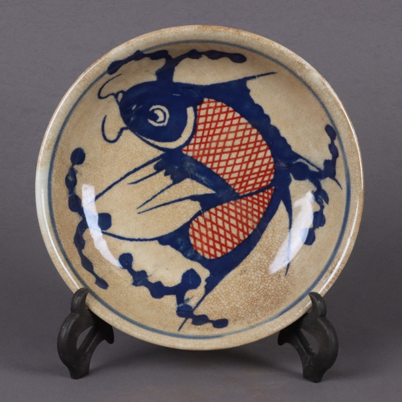 Chinese Antique Exquisite and Rare Blue and White Underglaze Red Fish ...