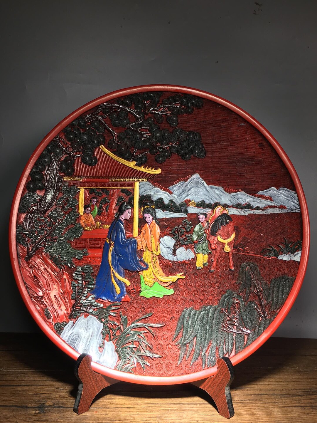 Hand Carved Lacquerware Figure Pattern Decorative Plate/tray Ornament ...