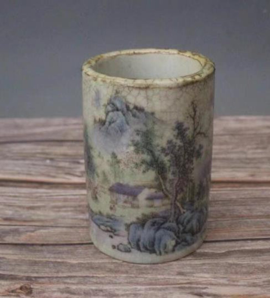 Chinese Ceramic Landscape Pattern Pen Holder Ornament, Jingdezhen, Home ...