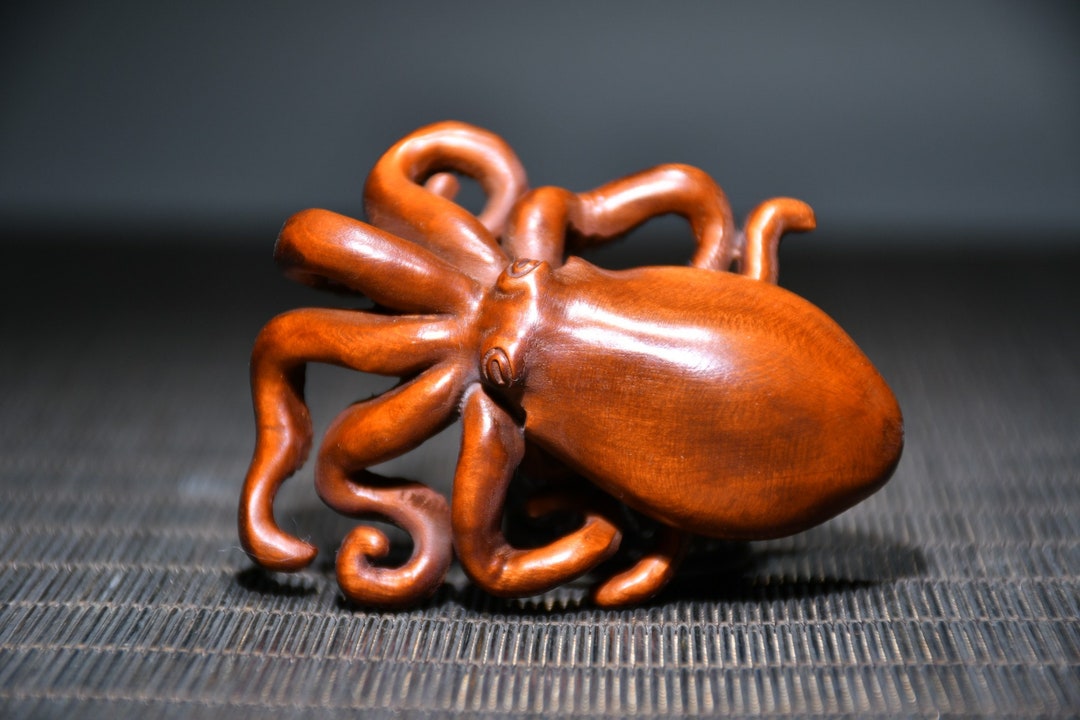 Handcarved Rosewood Octopus Statue Ornament, Collected in China, With ...
