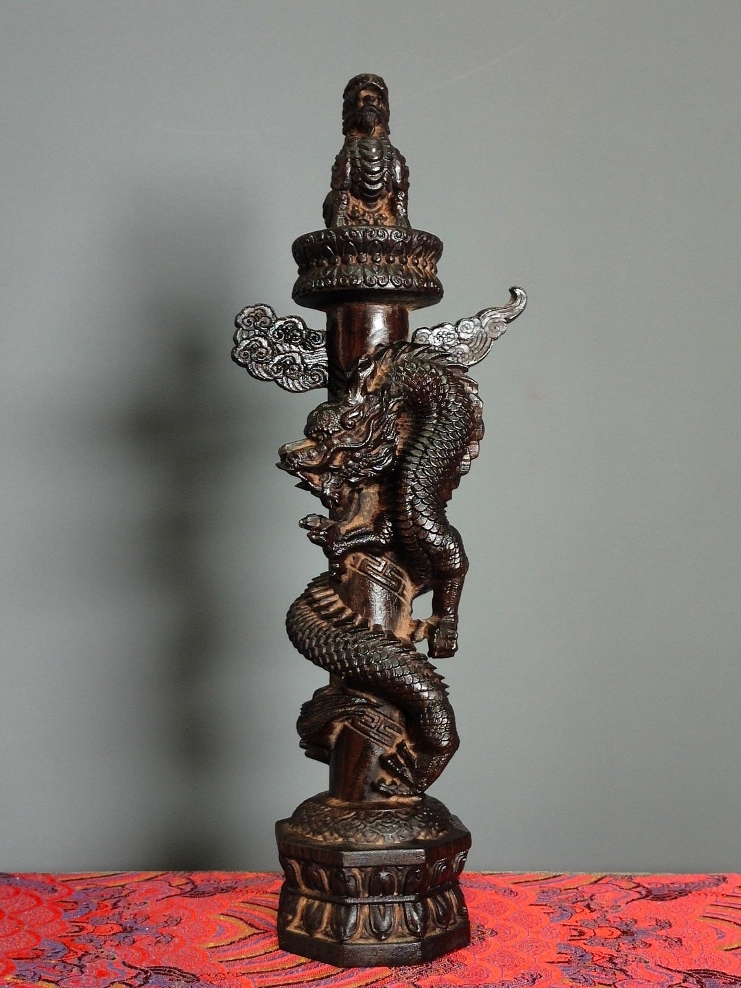 Chinese Collection Handmade Carved Agarwood Dragon Columns, Furniture ...