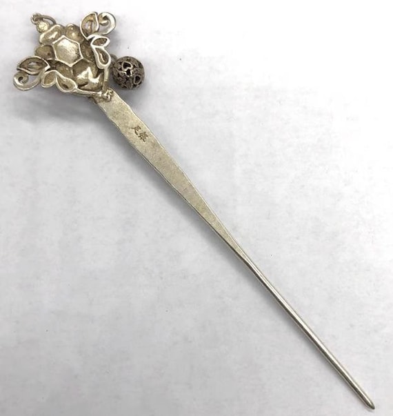 Handcarved Tibetan silver inlaid ruby hairpin/hairpin… - Gem