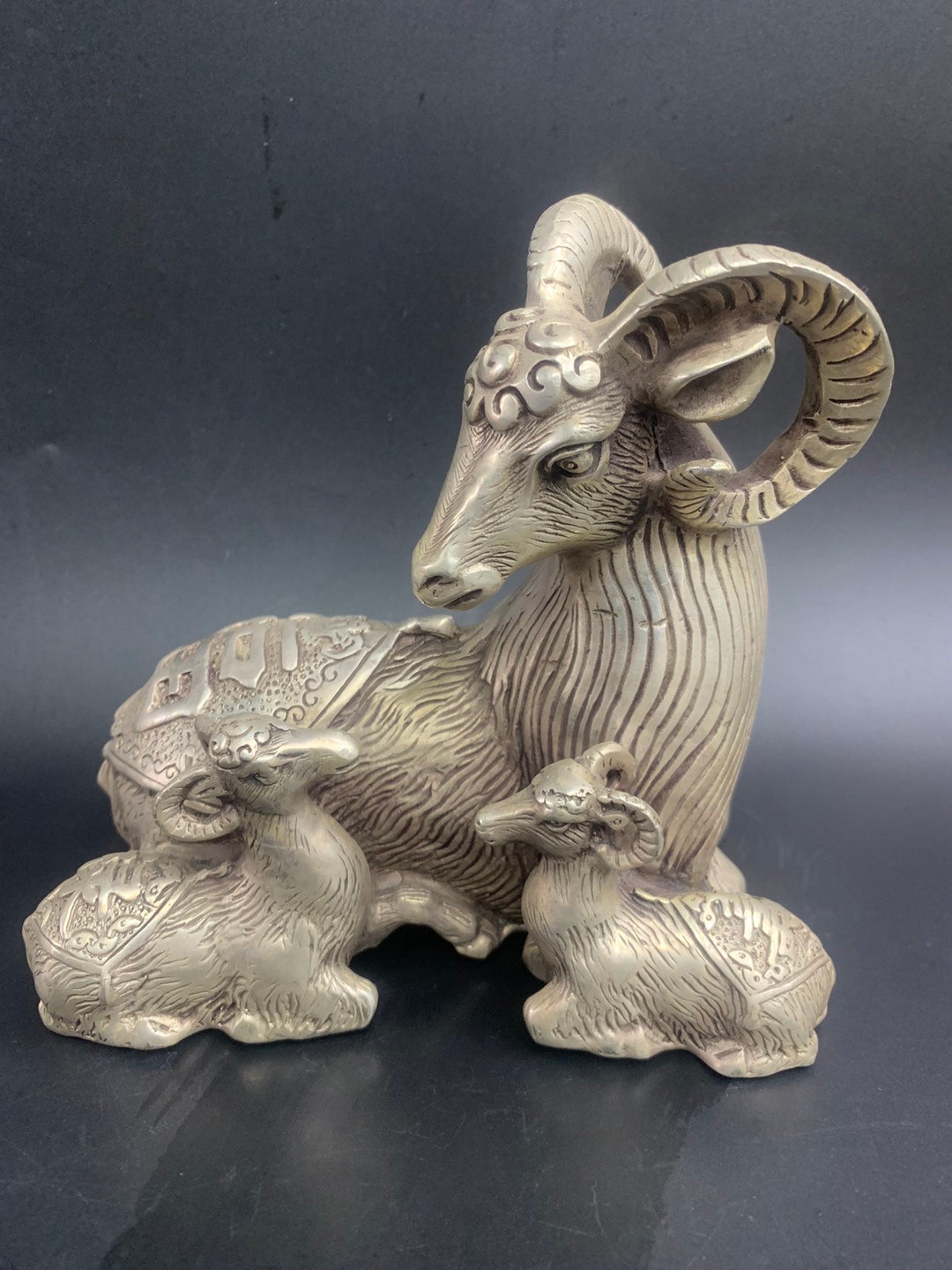 Handcarved Tibetan Silver Sheep Statue Ornament, Zodiac Lamb, Rare and ...