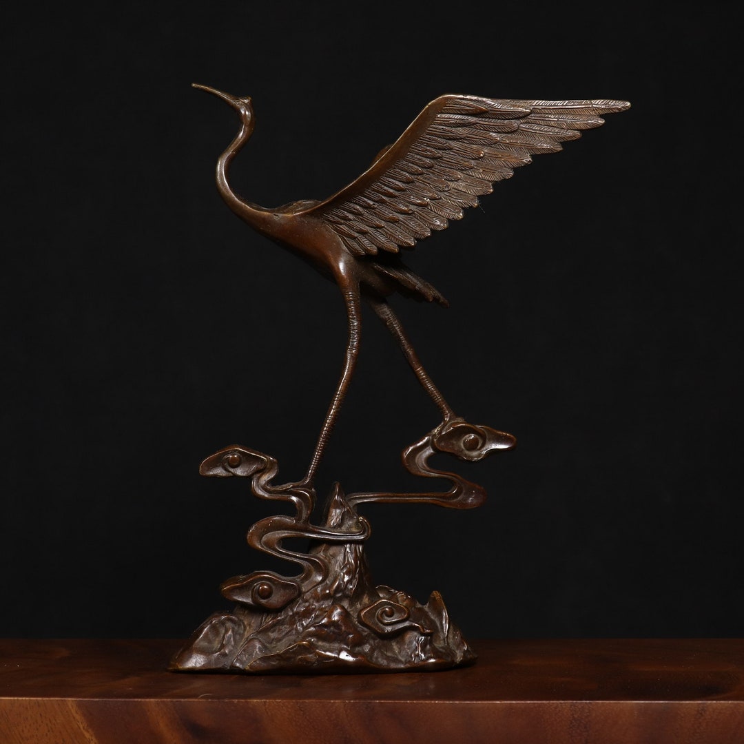 Chinese Handmade Carved Bronze Crane Statue Ornaments, Furniture ...