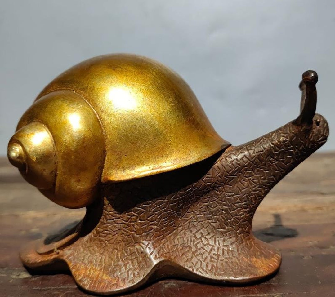 Handcarved Copper Gold-plated Snail Statue Ornament,pen Holder,unique ...