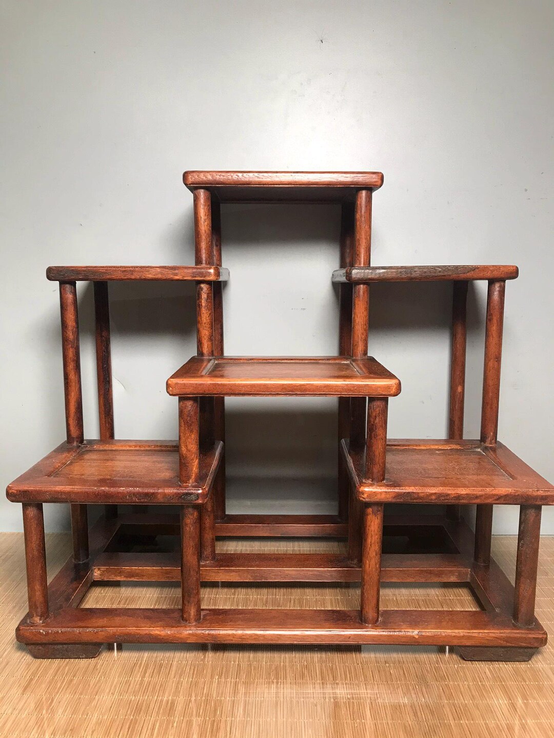 Chinese Handmade Carved Pear Wood Double-layer Antique Stand/display ...