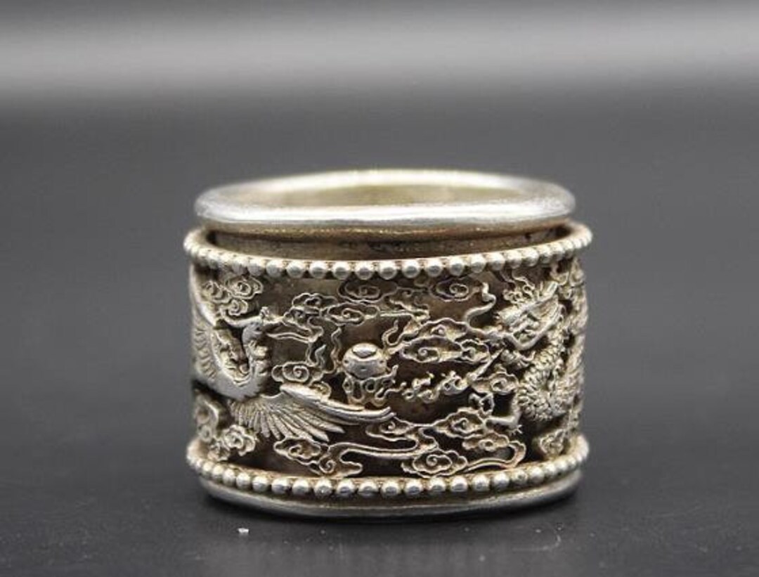 Handcarved Tibetan Silver Dragon and Phoenix Ring, Gift for Him/her ...
