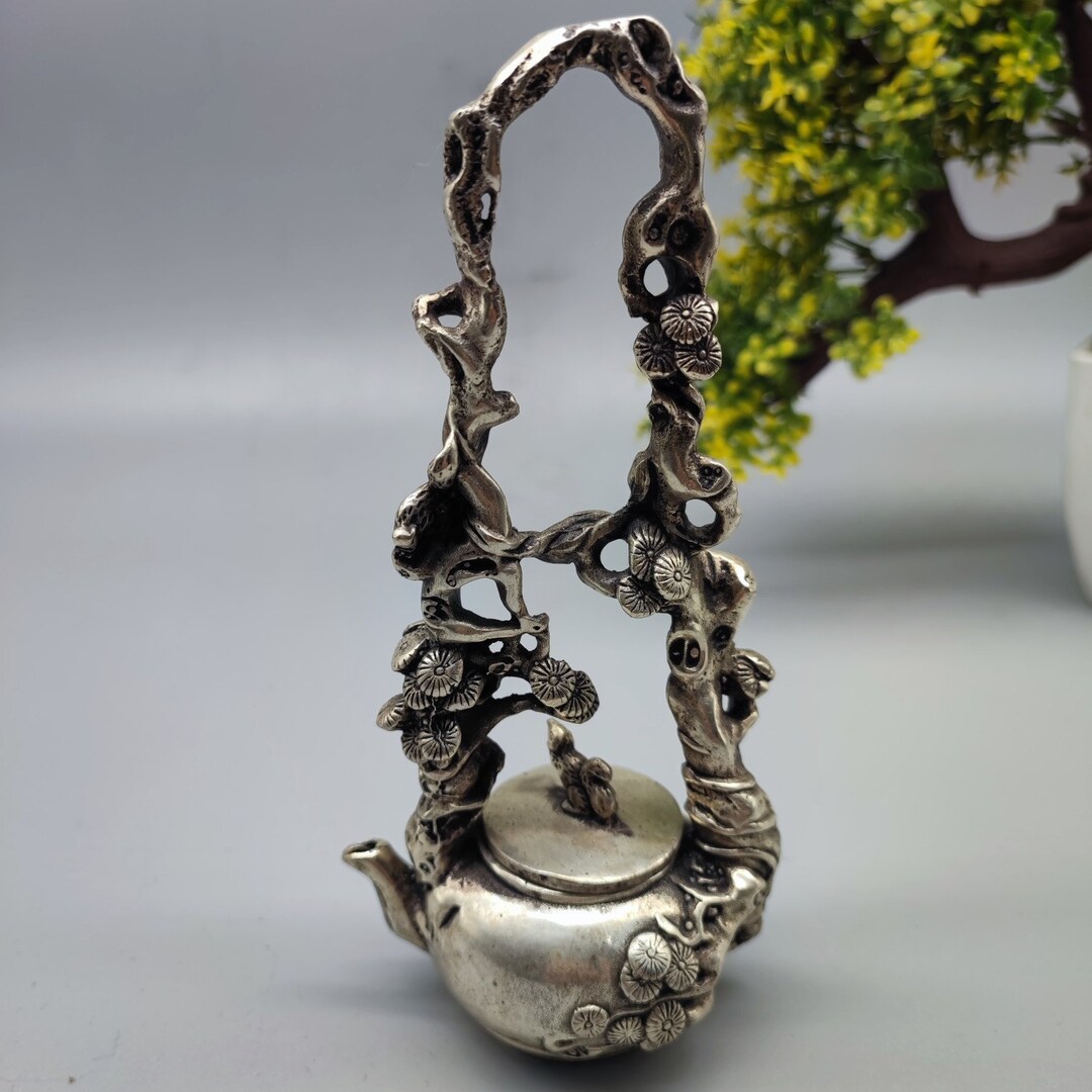 Chinese Handmade Carved White Copper Squirrel Kettles Ornaments ...