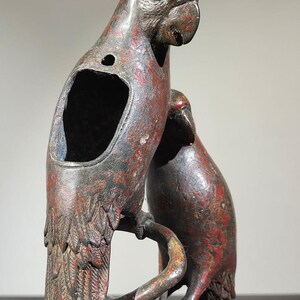 Chinese Antique Collection Handmade Carved Copper Parrot Statue Incense ...
