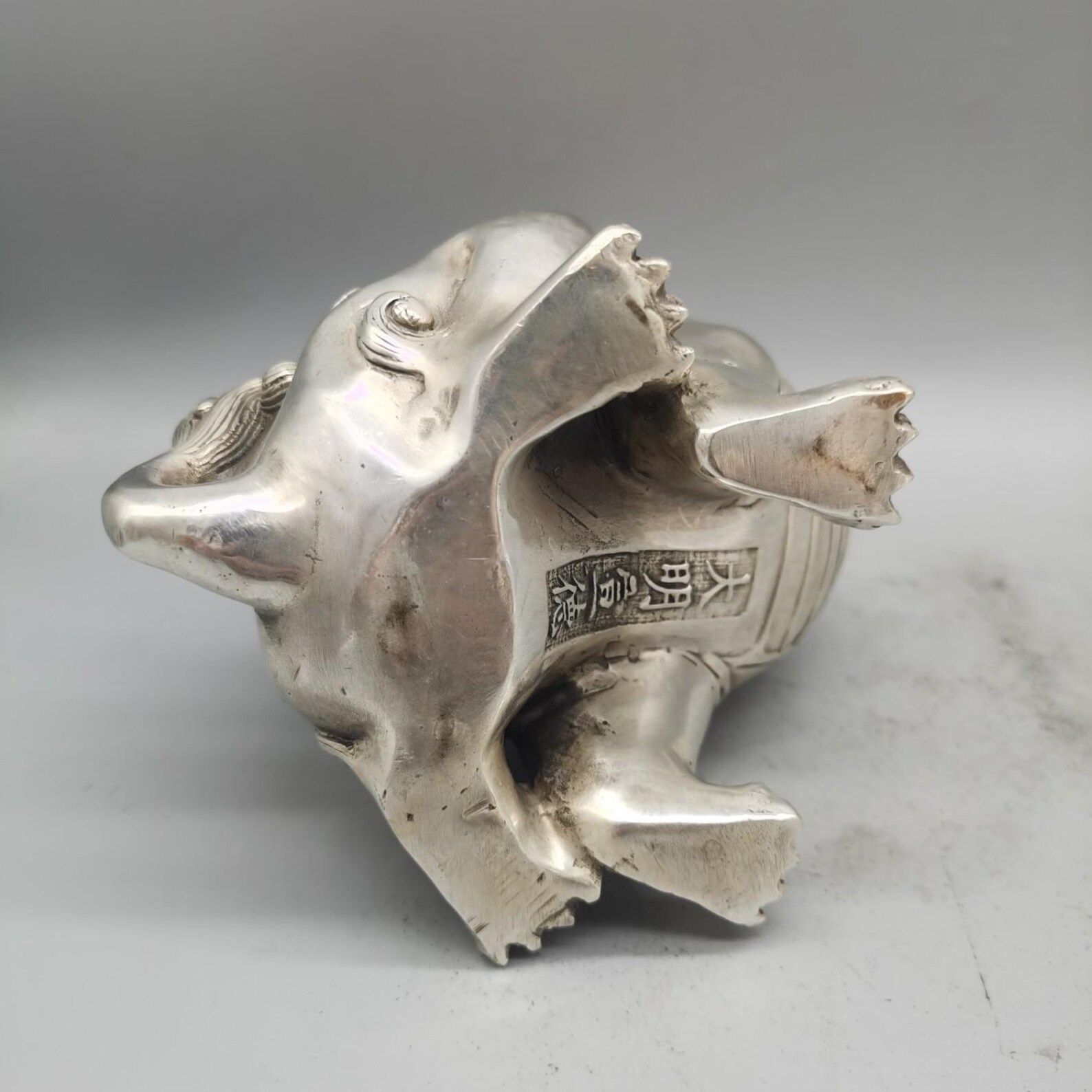 Chinese Handmade Carved White Copper Pixiu Statue Ornament, Desktop ...