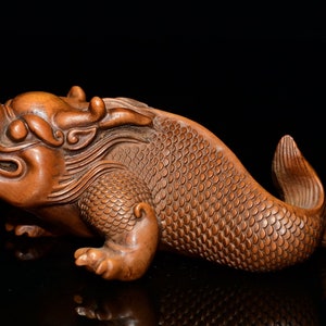 Chinese Collection of Handmade Carved Boxwood Dragon Fish Statue ...