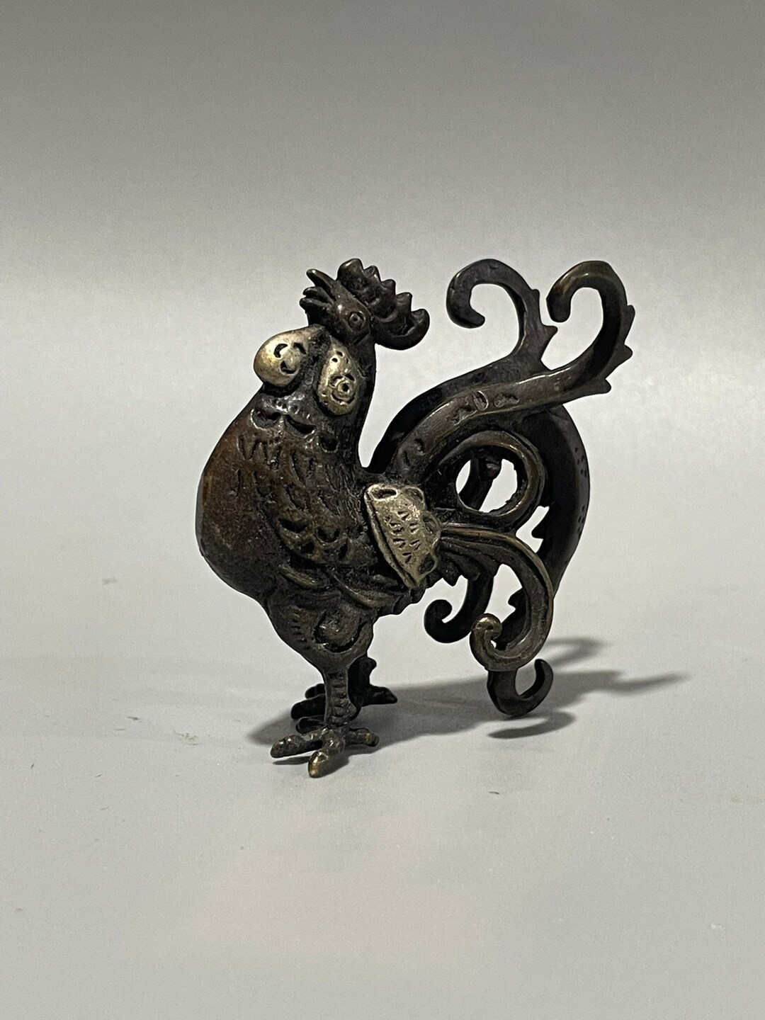 Chinese Pure Hand-carved Lao Pure Copper Rooster Small Ornament,unique ...