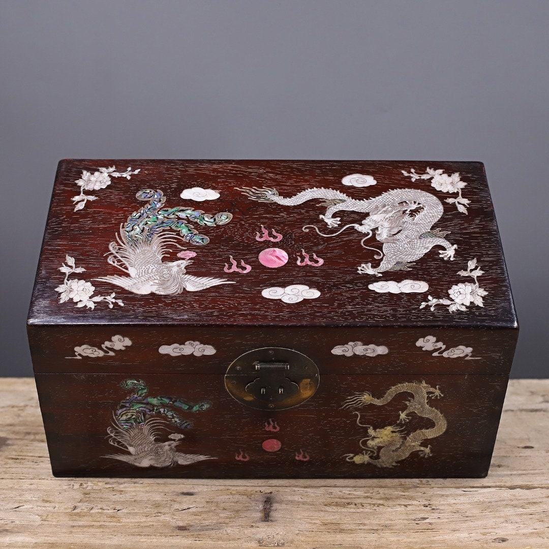 Handcarved Rosewood Inlaid Shell Dragon and Phoenix Boxes/storage Boxes/jewelry Boxes, Furniture ...