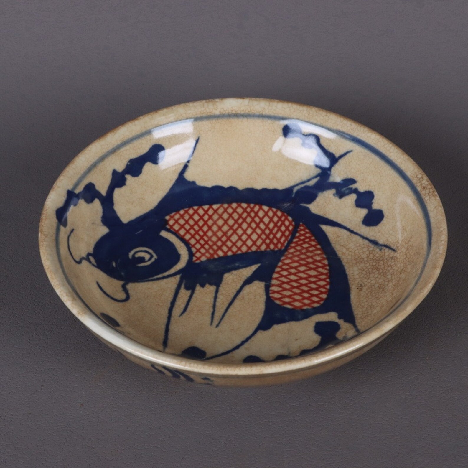 Chinese Antique Exquisite and Rare Blue and White Underglaze Red Fish ...