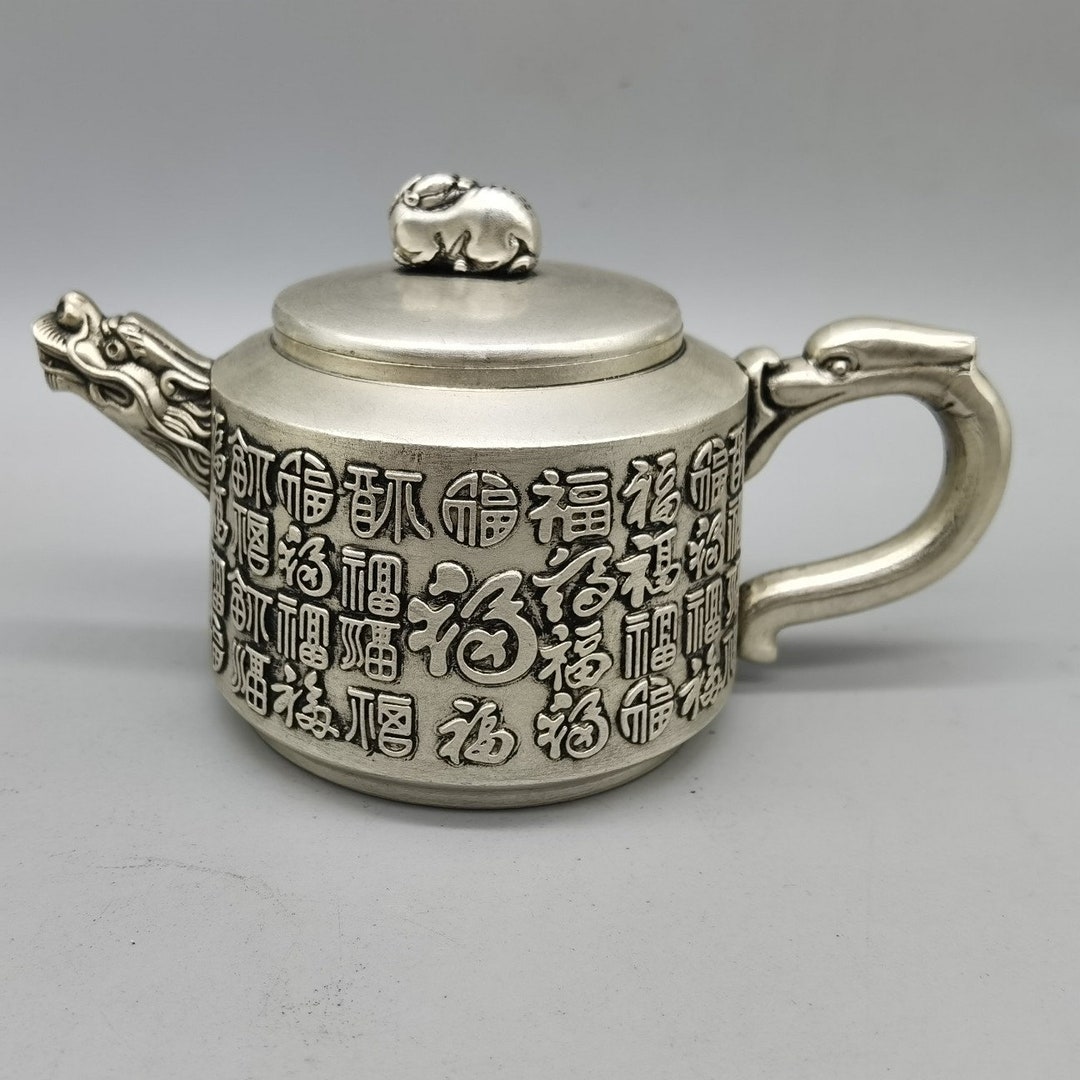 Chinese Antique Handmade Carved Tibetan Silver Teapots,exquisite Baifu ...