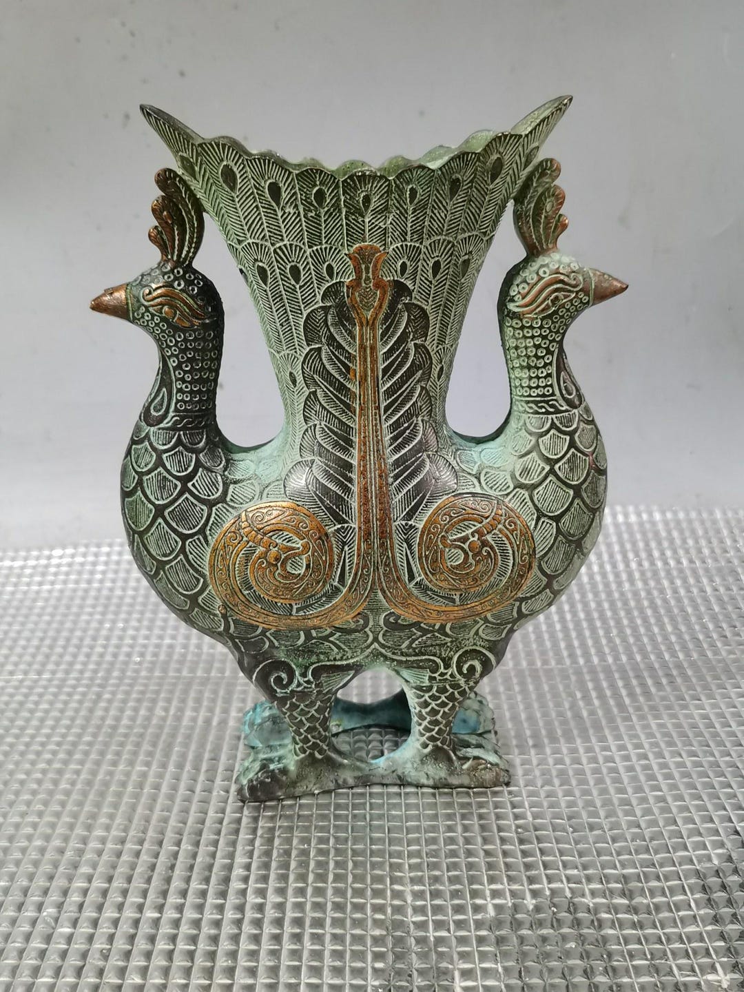 Hand Carved Bronze Phoenix Statue, Wine Glass Ornament, Furniture ...