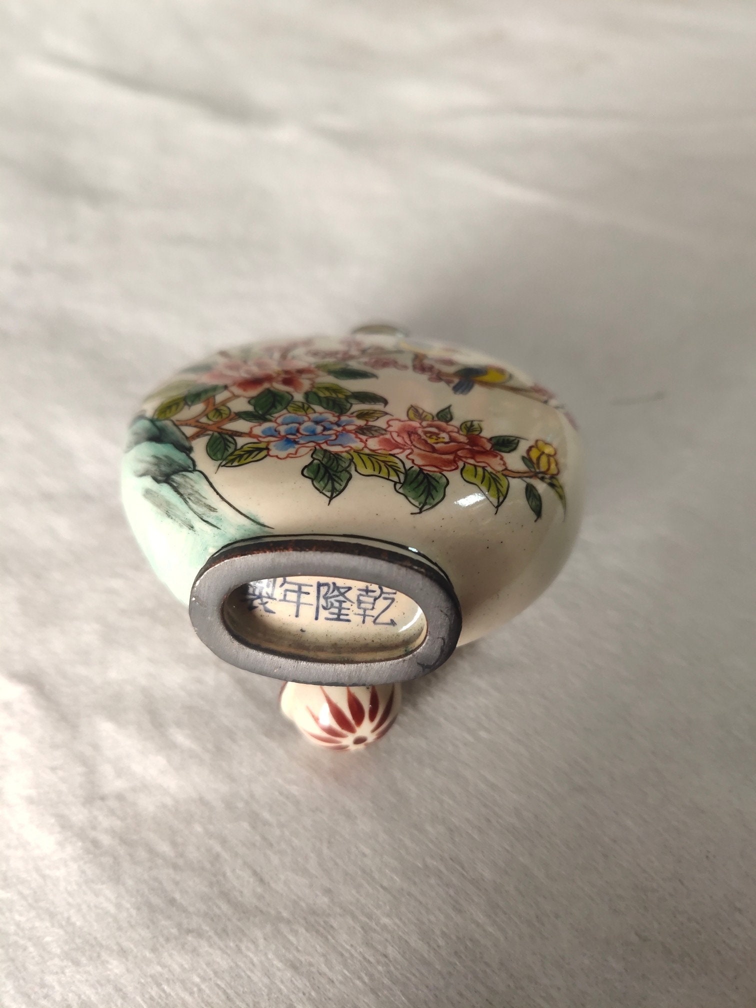 Chinese Antique Handmade Carved Copper Enamel Flower and Bird Pattern ...