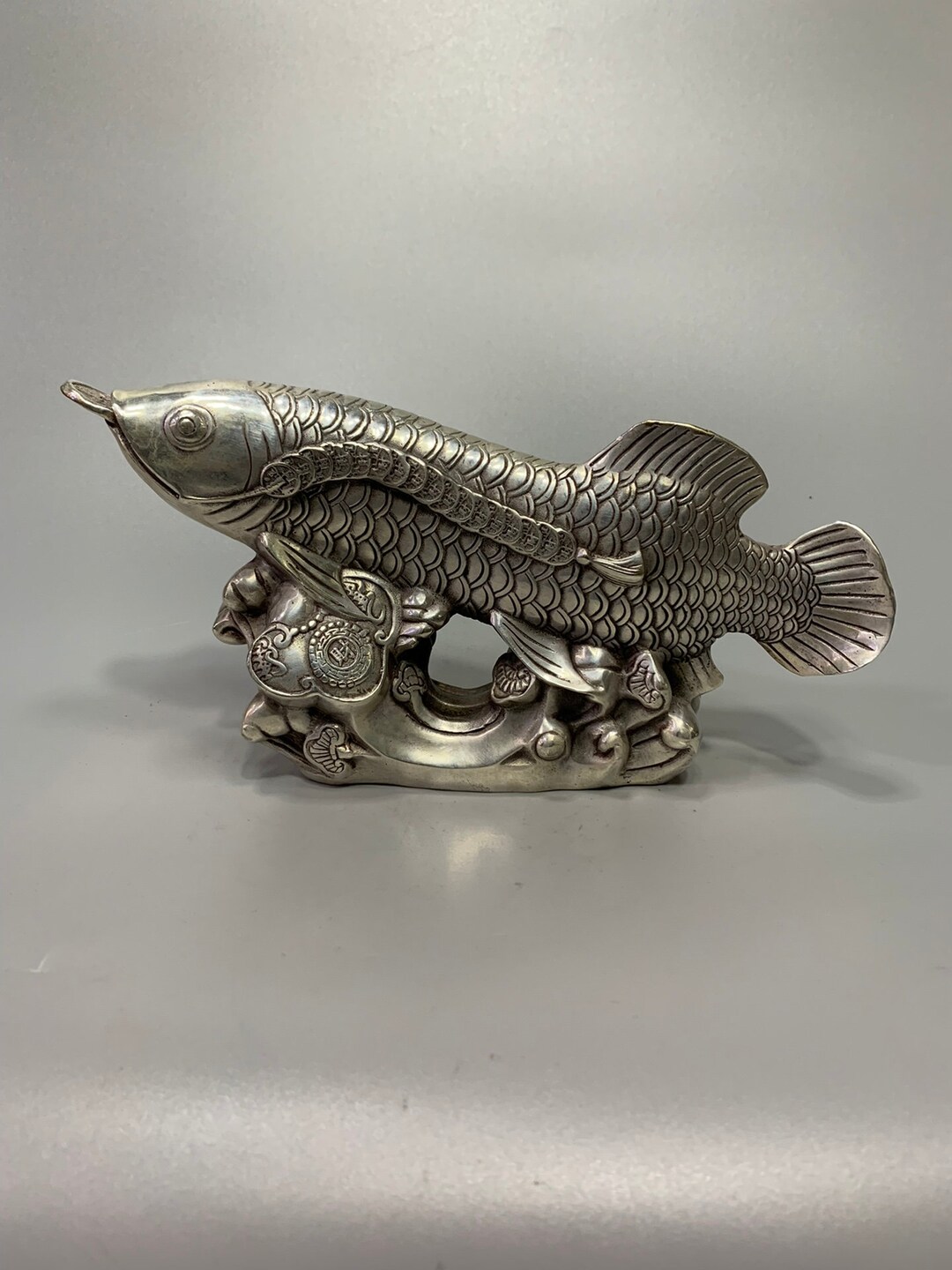 Handcarved Silver Fish Statue Ornament, Rare and Precious, Furniture ...