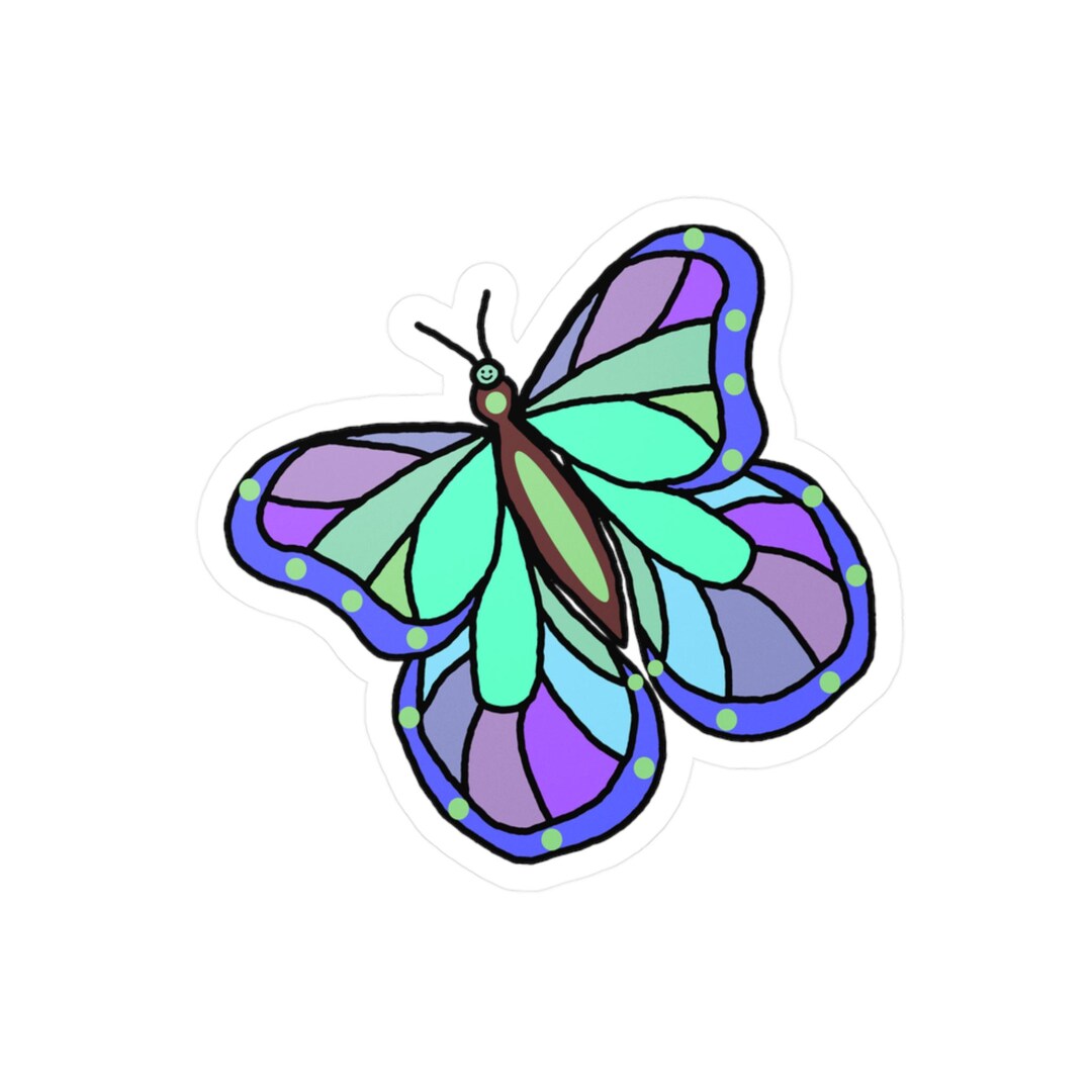 Whimsical Pastel Butterfly Art Teal, Lavender Periwinkle Folk-style ...