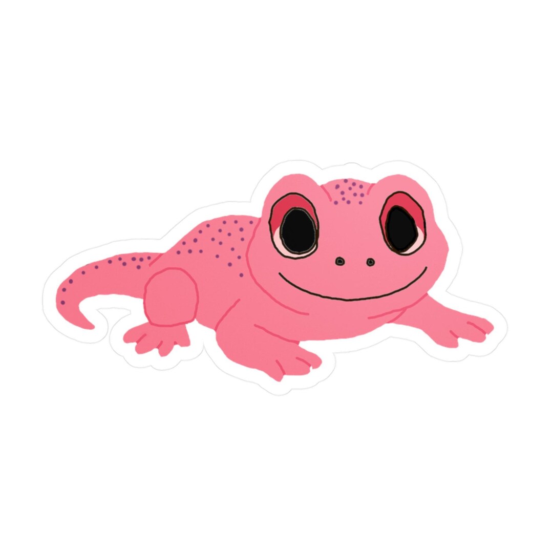 Cute Pink Gecko Art Whimsical Folk-style Lizard Illustration Kiss-cut ...