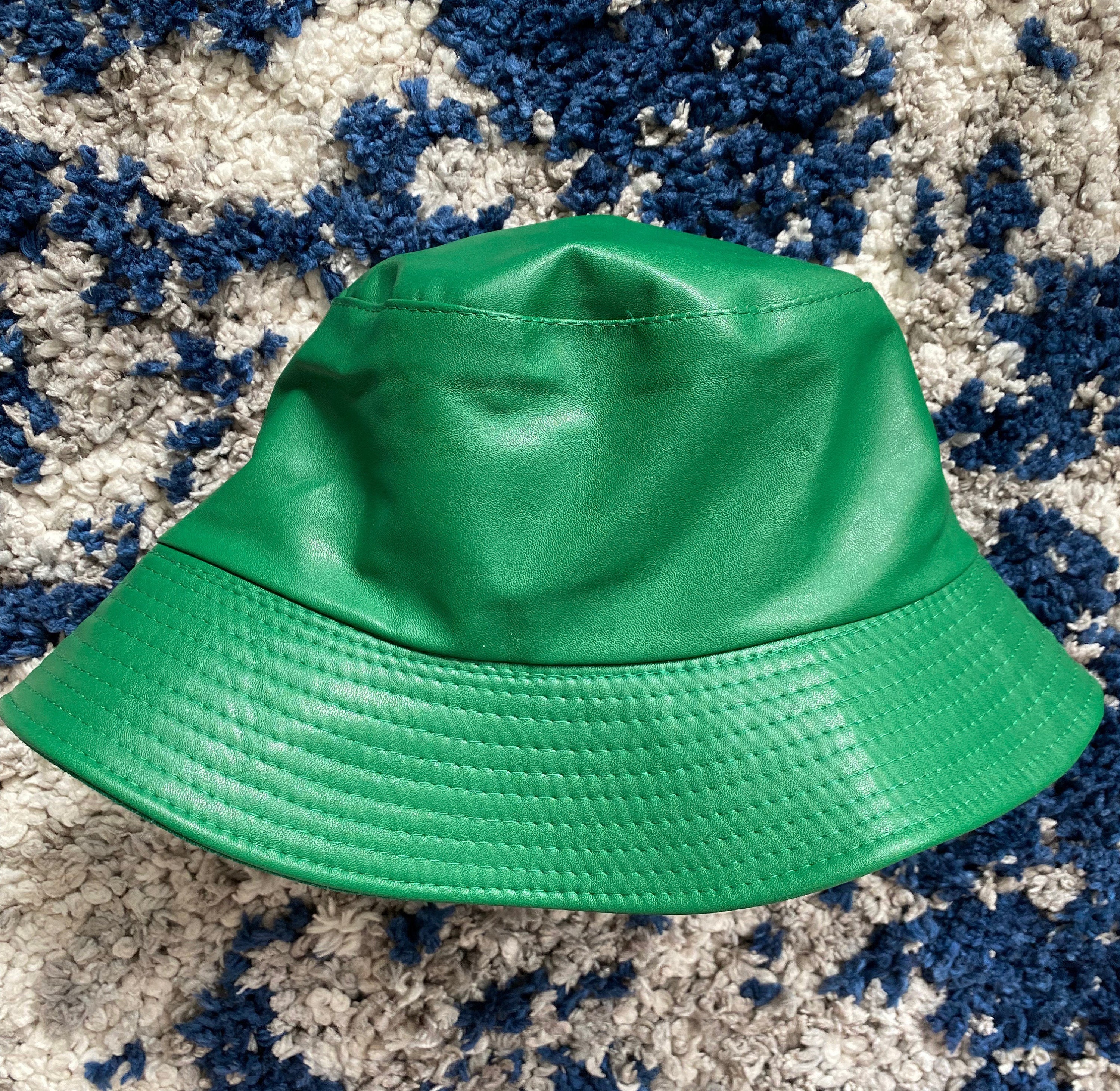 Emerald Green Bucket Hat, Leather Bucket Hat, Green Leather, Kelly ...
