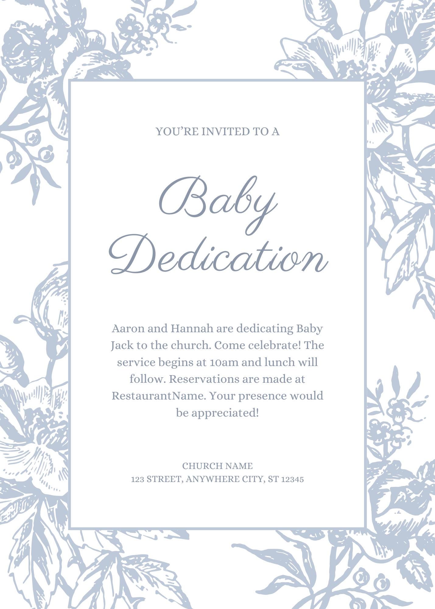 Baby Dedication Invitation, Digital Template Instant Download, Church ...