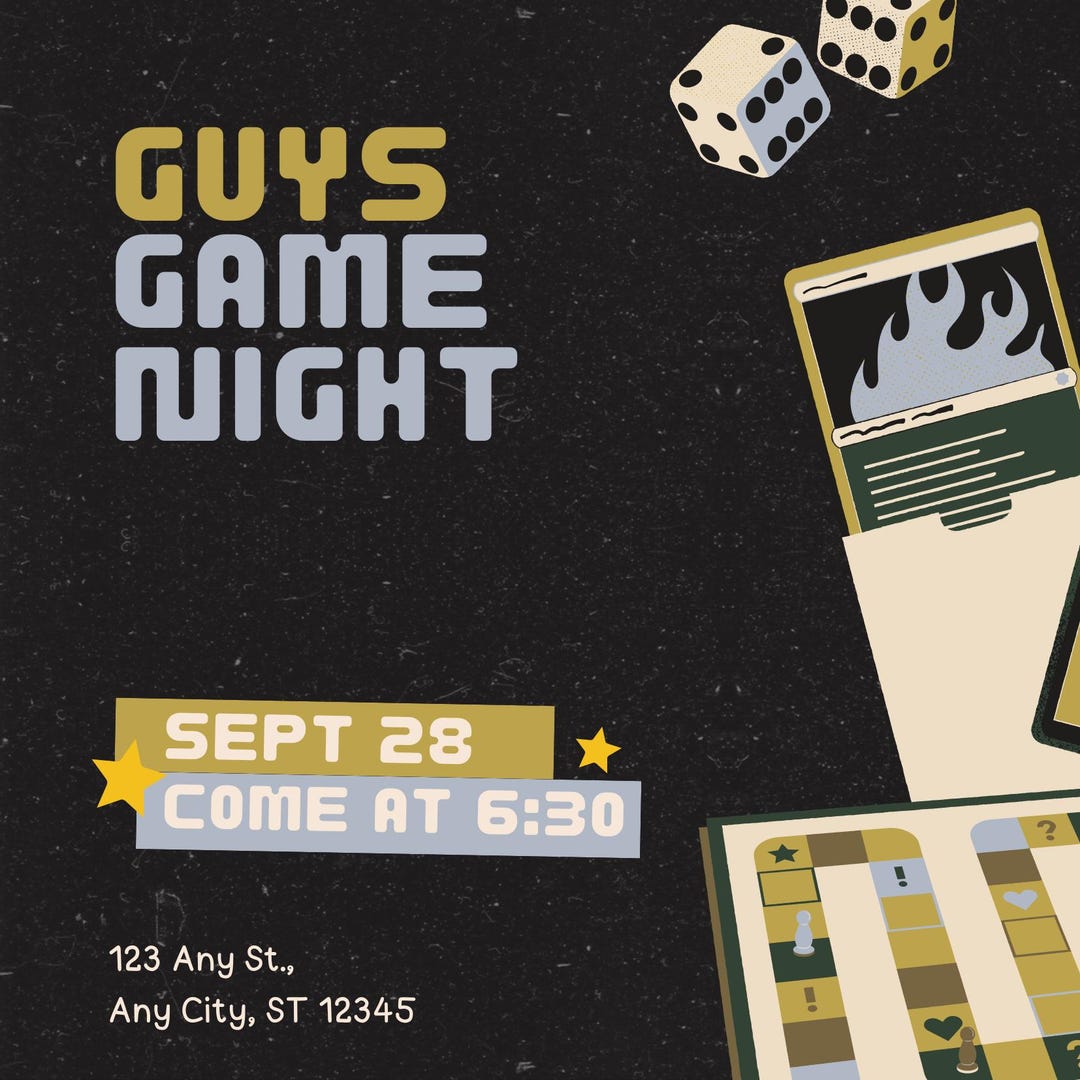 Guys Game Night Invitation, Guys Night Out Party, Digital Template ...