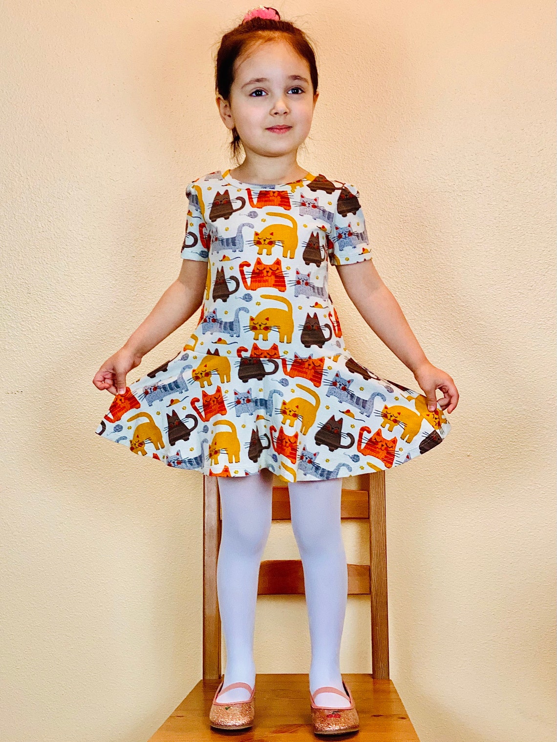 Girls cat dress Girls spring dress Girls summer dress Toddler | Etsy